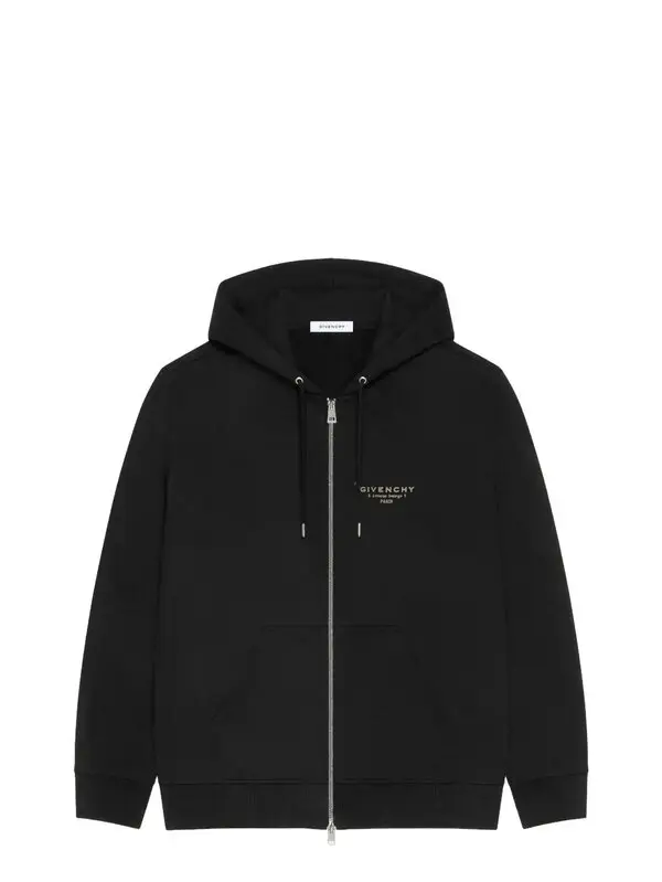 Givenchy Zipped Hoodie In Fleece With Stamp Print - Black