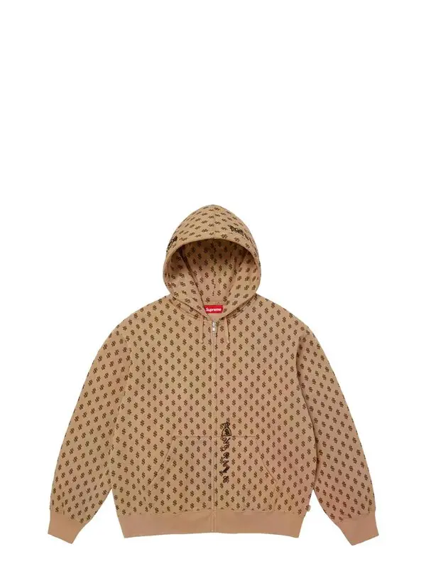 Supreme God Over Money Monogram-print Zip-up Hoodie - Brown