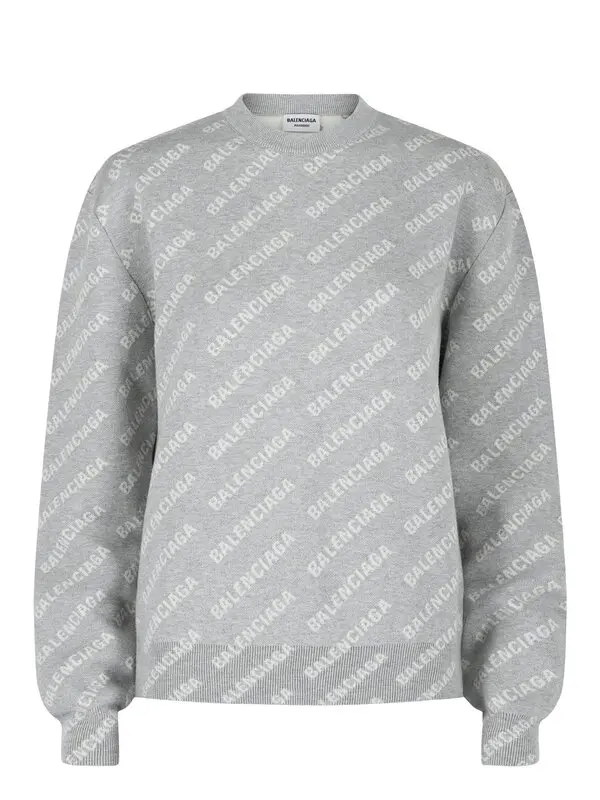 Balenciaga Allover Logo Knit Sweater White - Grey