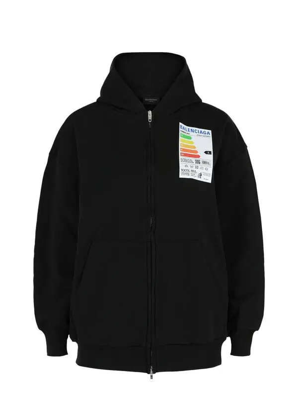 Balenciaga 2023 Energy Label Zip-up Hoodie 'washed - Black