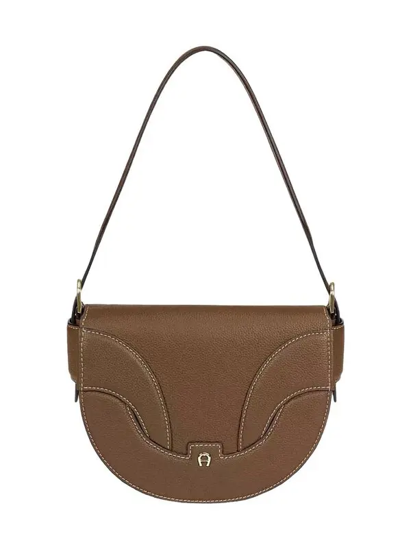 AIGNER Small Sellina Pebbled Leather Shoulder Bag - Brown