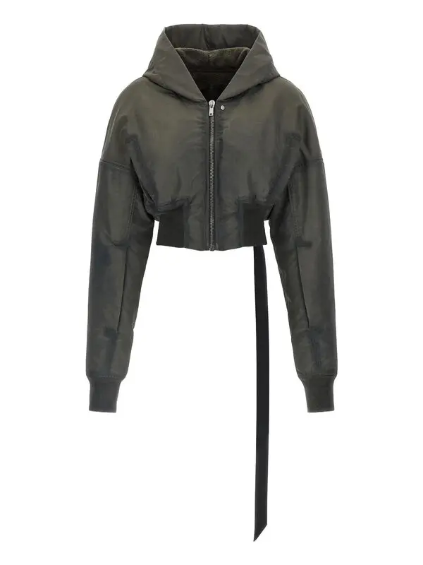Rick Owens Hooded Cropped Flight' Bomber Jacket - Gray