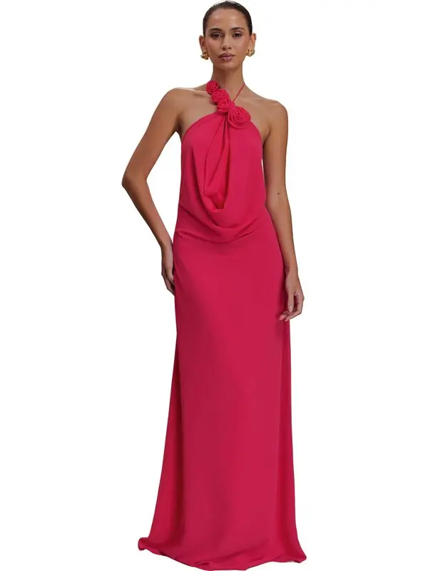 Meshki Rosalia Cowl Neck Maxi Dress - Raspberry