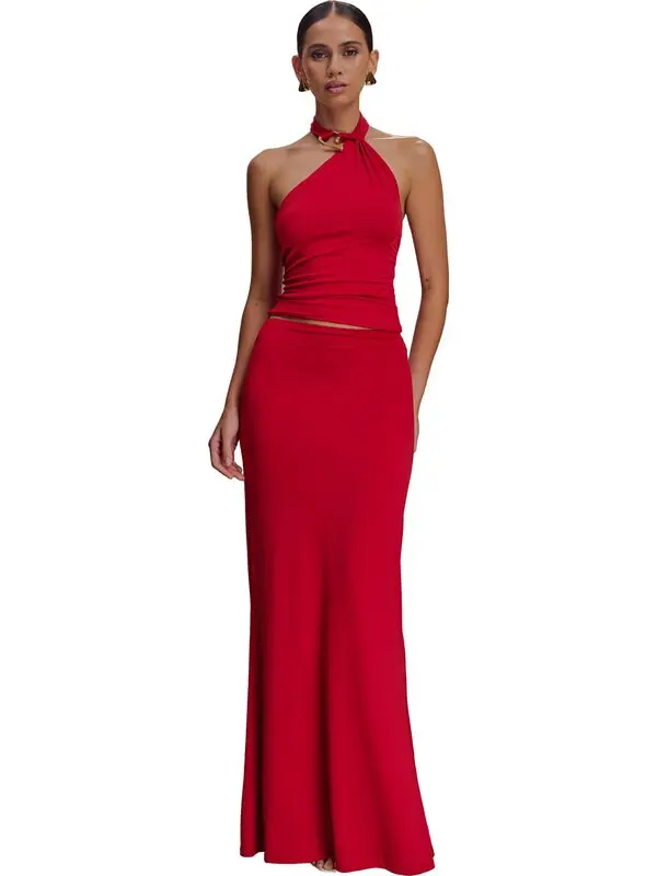 Meshki Bruna Slinky Fishtail Maxi Skirt - Red