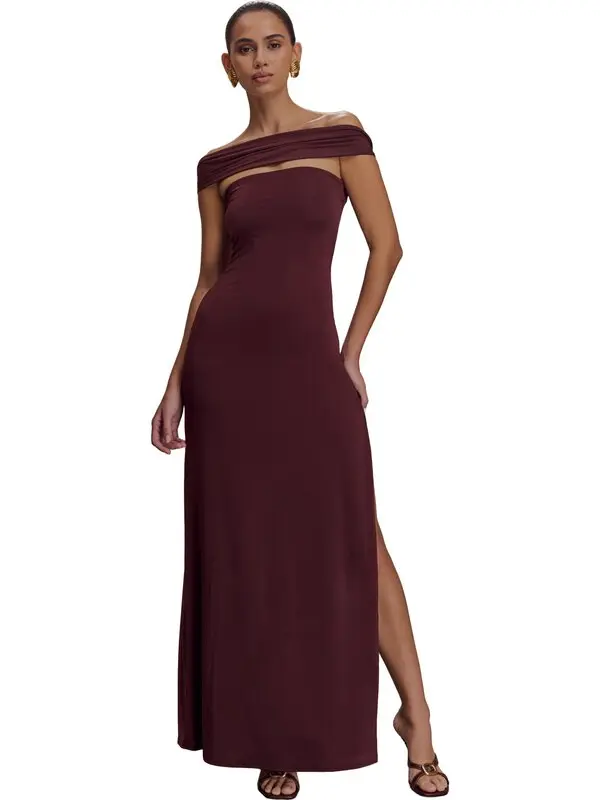 Meshki Aurora Slinky And Mesh Split Maxi Dress - Mahogany