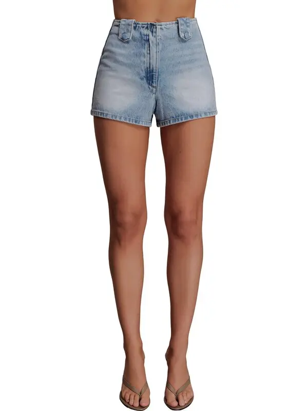 Meshki Erin Mid Rise Denim Shorts - Washed Light Blue