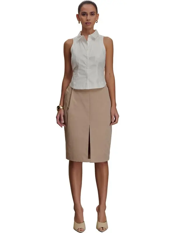 Meshki Vera Twill Split Front Midi Skirt - Camel