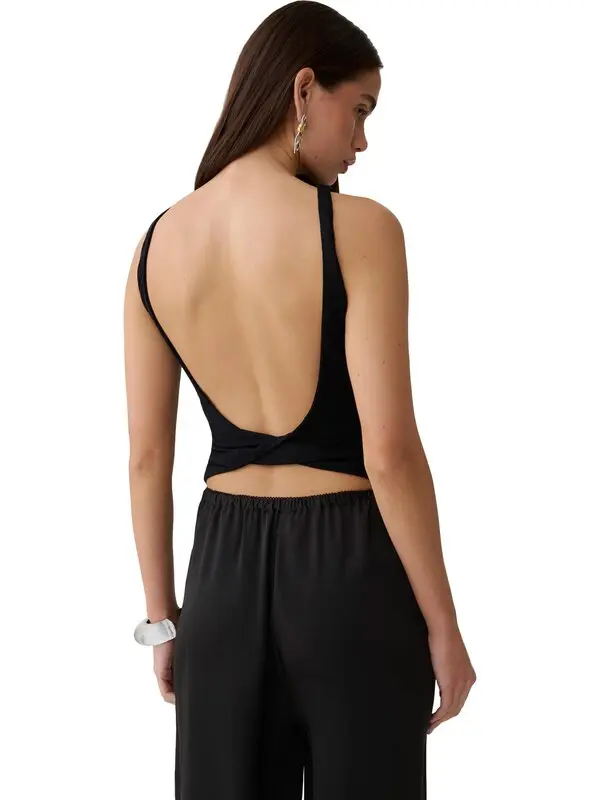 Meshki Yura Backless Twist Top - Black