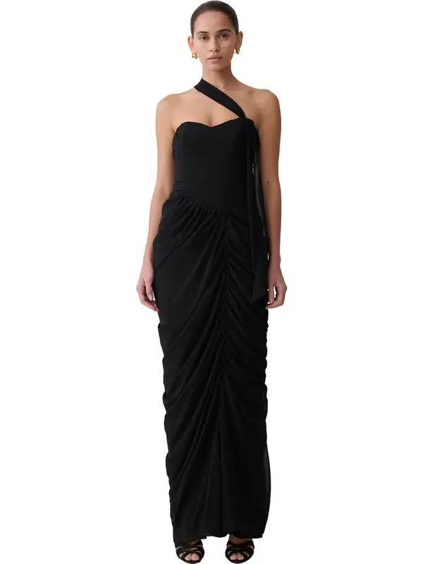 Meshki Micaela Chiffon Gathered Maxi Dress - Black