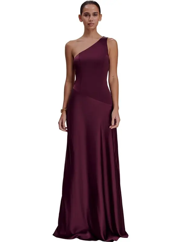 Meshki Lyla Asymmetrical Satin Maxi Dress - Plum