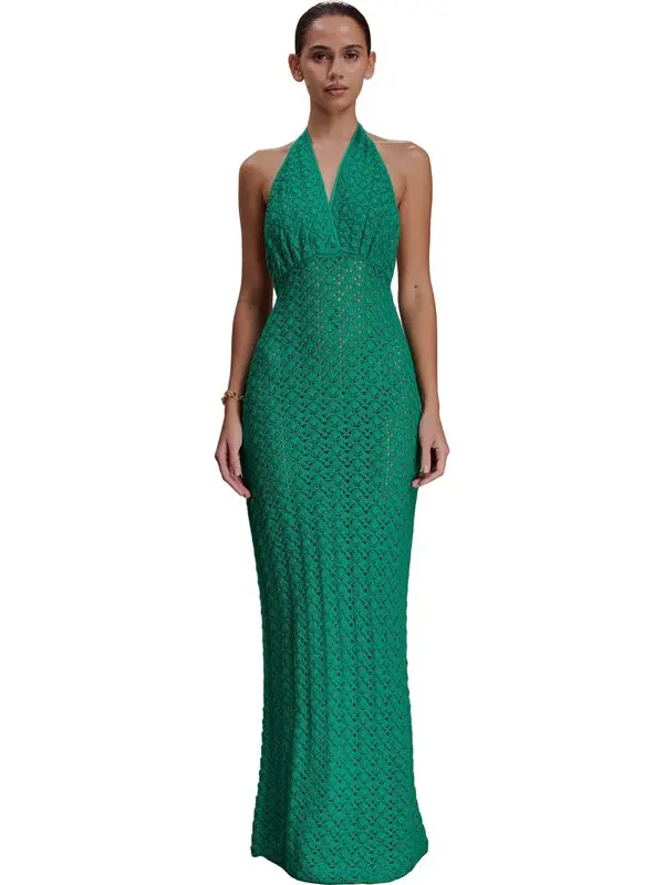Meshki Deeliah Halterneck Crochet Maxi Dress - Emerald