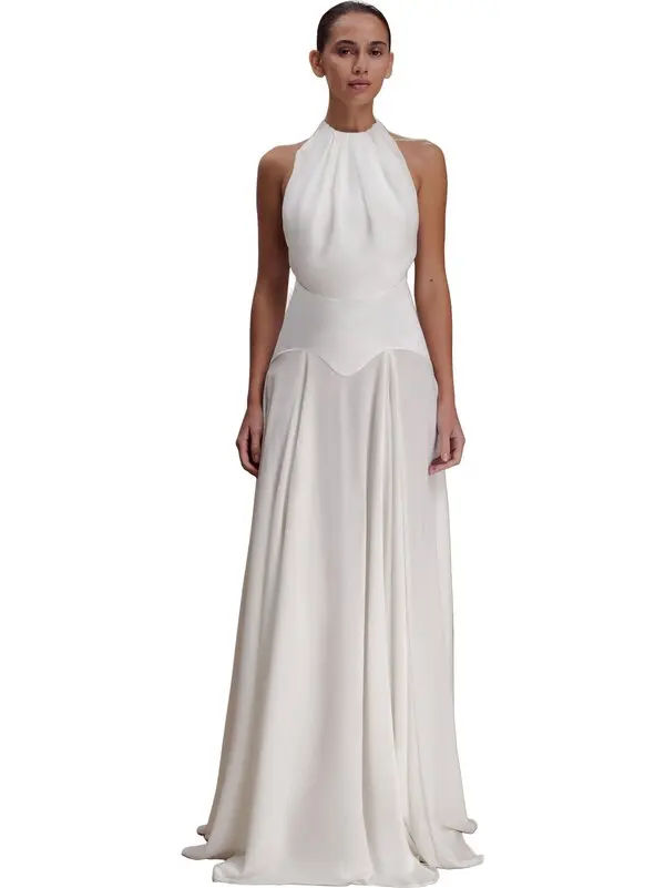 Meshki Susan Chiffon Halter Maxi Dress - Ivory