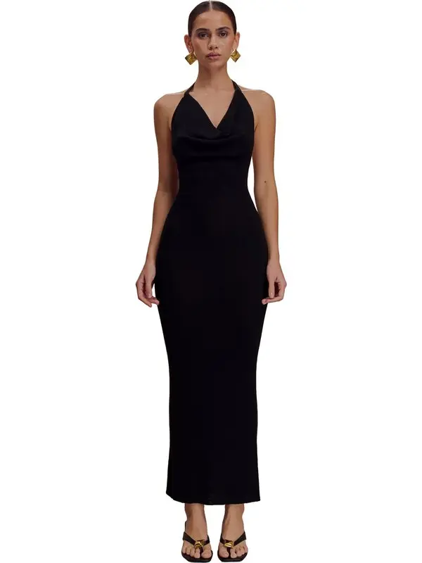 Meshki Ayella Cowl Knit Maxi Dress - Black