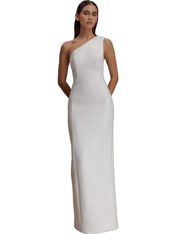 Meshki Milena One Shoulder Crepe Maxi Dress - White