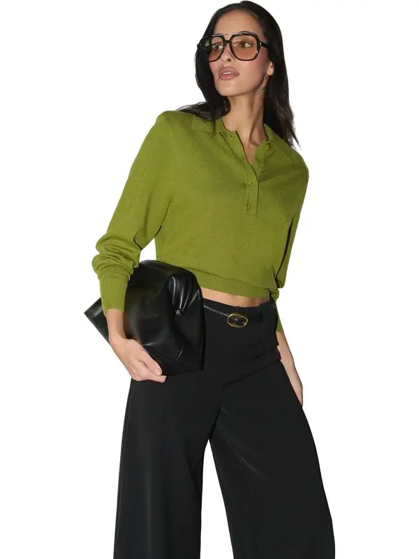 Meshki Logan Knit Top With Shoulder Pads - Olive
