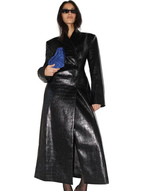 Meshki Rundy Croc Faux Leather Coat - Black