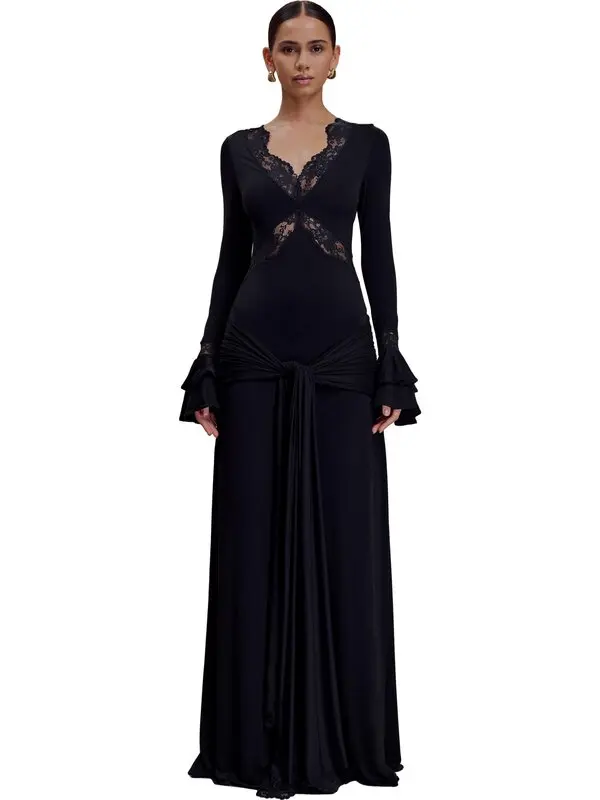 Meshki Electra Slinky Lace Maxi Dress - Black