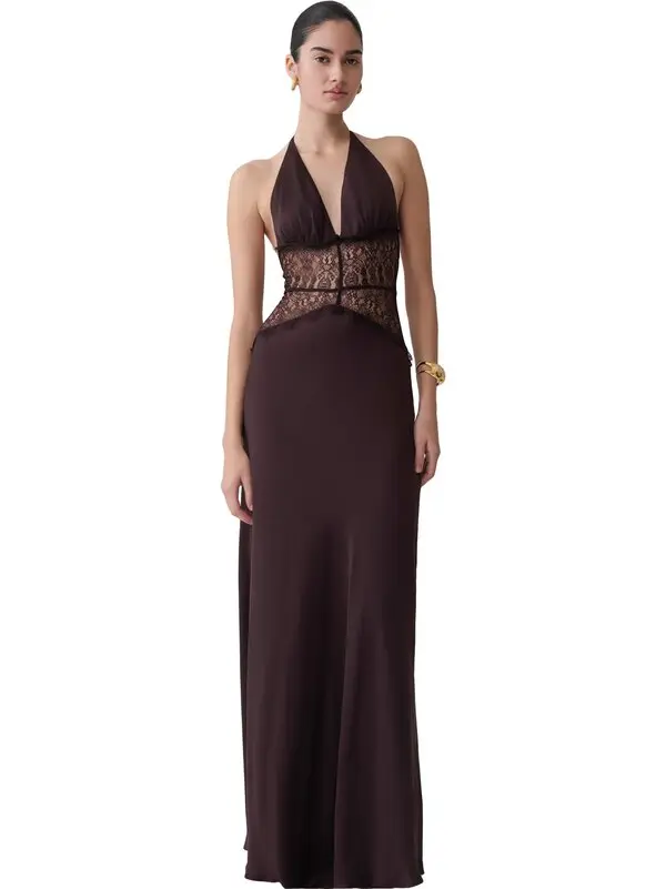 Meshki Dinah Lace And Satin Maxi Dress - Brown