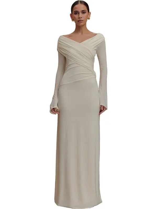 Meshki Therese Off Shoulder Ruched Maxi Dress - Ivory