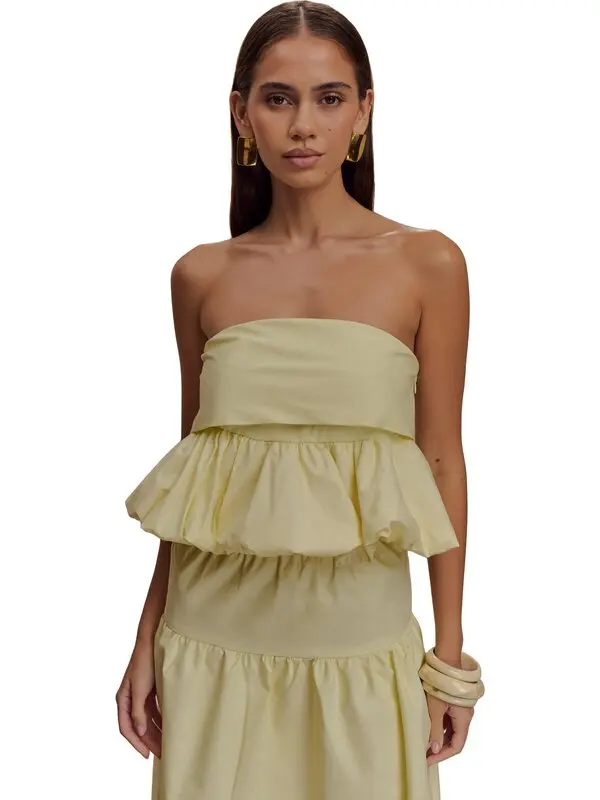 Meshki Amirah Strapless Bubble Crop Top - Lemon