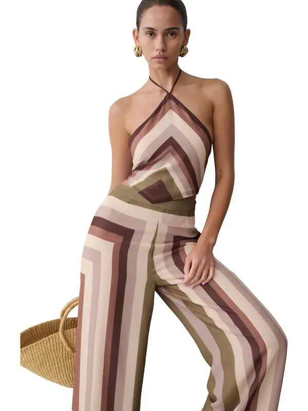 Meshki Thea Halter Chiffon Sleeveless Top - Multi Stripe