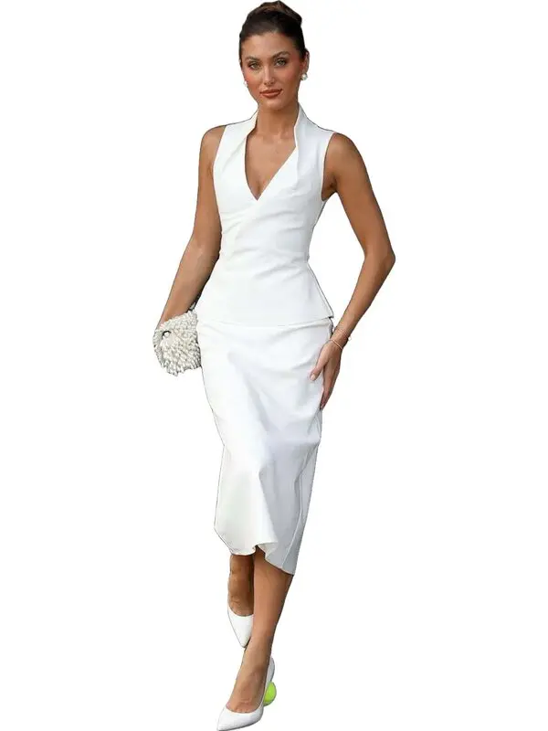 Meshki Yanina Cotton Halter Midi Dress - White