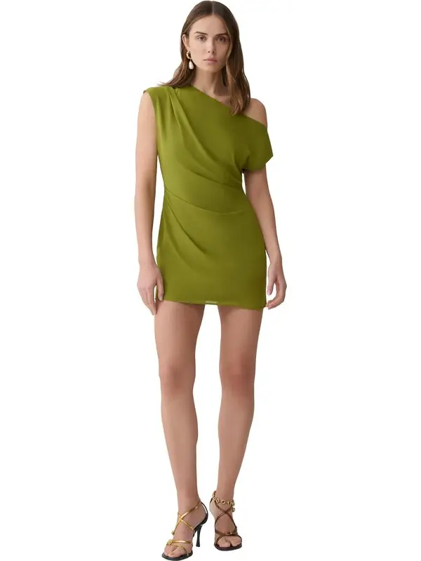 Meshki Hannah Asymmetric Neckline Mini Dress - Olive