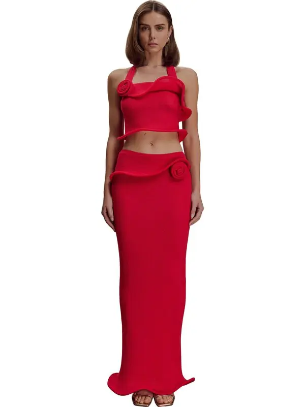 Meshki Samira Knit Wired Maxi Skirt - Red