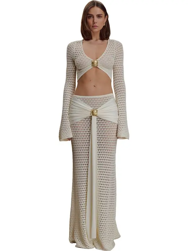 Meshki Mania Crochet Maxi Skirt With Hardware - Ivory