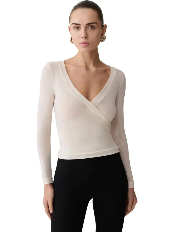 Meshki Lumi Long Sleeve Mesh Top - Bone