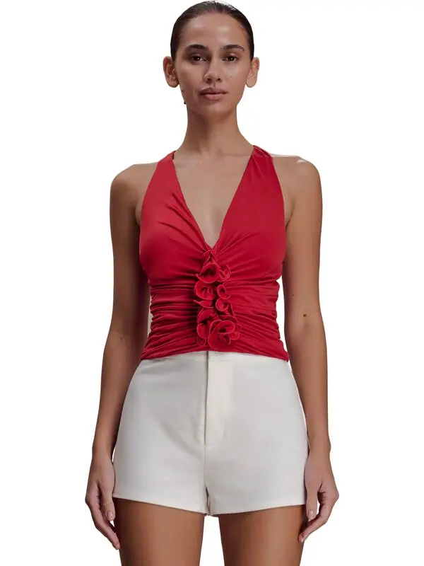 Meshki Alessandra Slinky Ruffle Top - Ruby