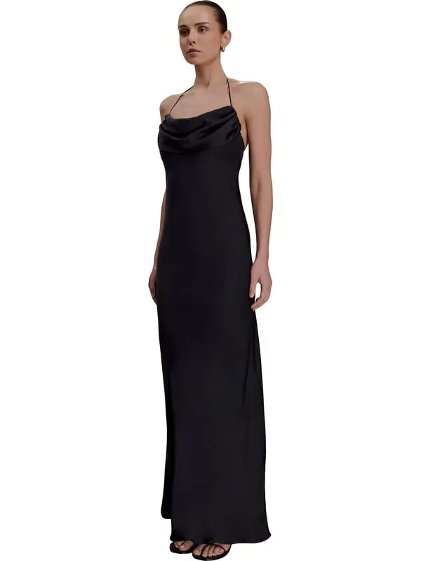 Meshki Lydia Cowl Neck Satin Maxi Dress - Black