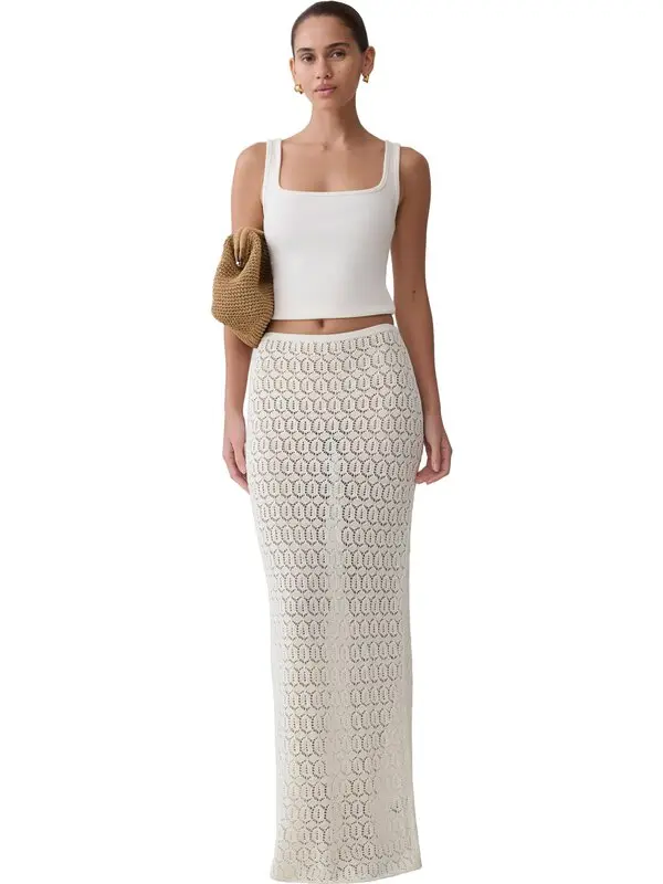 Meshki Courtney Crochet Knit Maxi Skirt - Ivory