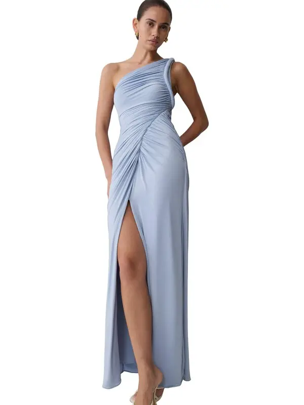 Meshki Ryn Twisted One Shoulder Maxi Dress - Sky Blue