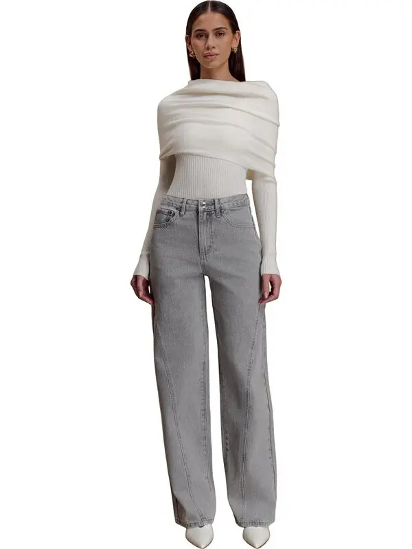 Meshki Georgette Mid Rise Paneled Denim Jeans - Grey