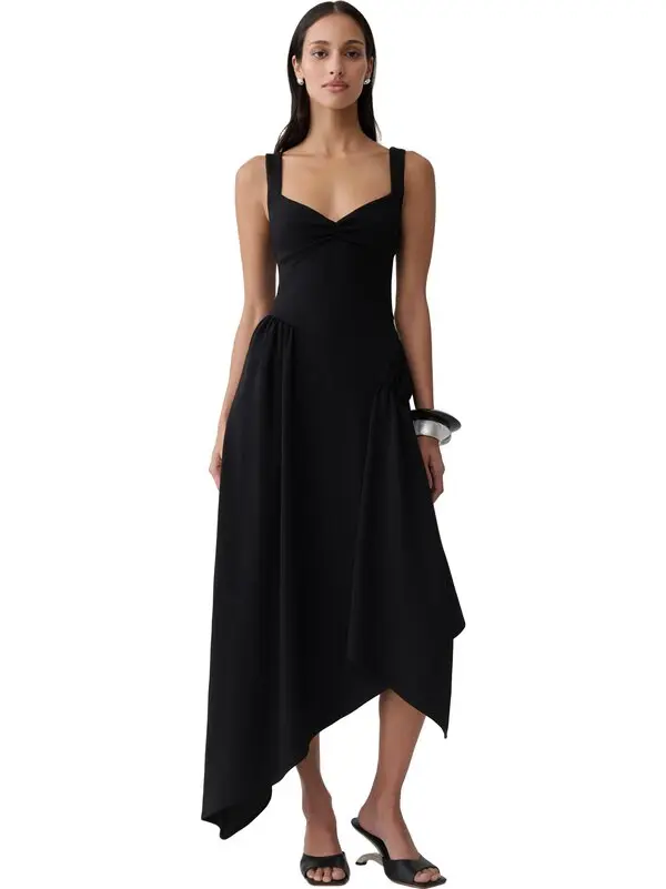 Meshki Cellini Asymmetric Hem Midi Dress - Black