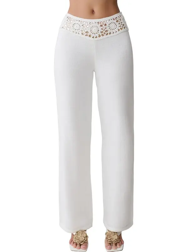 Meshki Miley Crochet Waistband Straight Leg Pant - Ivory