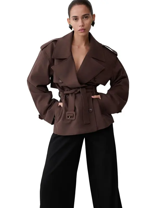 Meshki Alden Short Trench Jacket - Brown