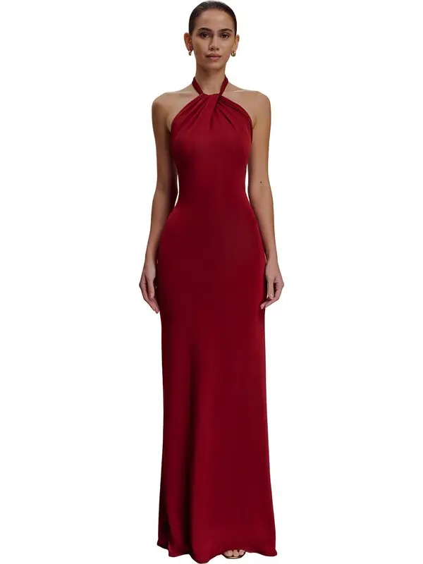 Meshki Elyna Slinky Halter Maxi Dress - Deep Red