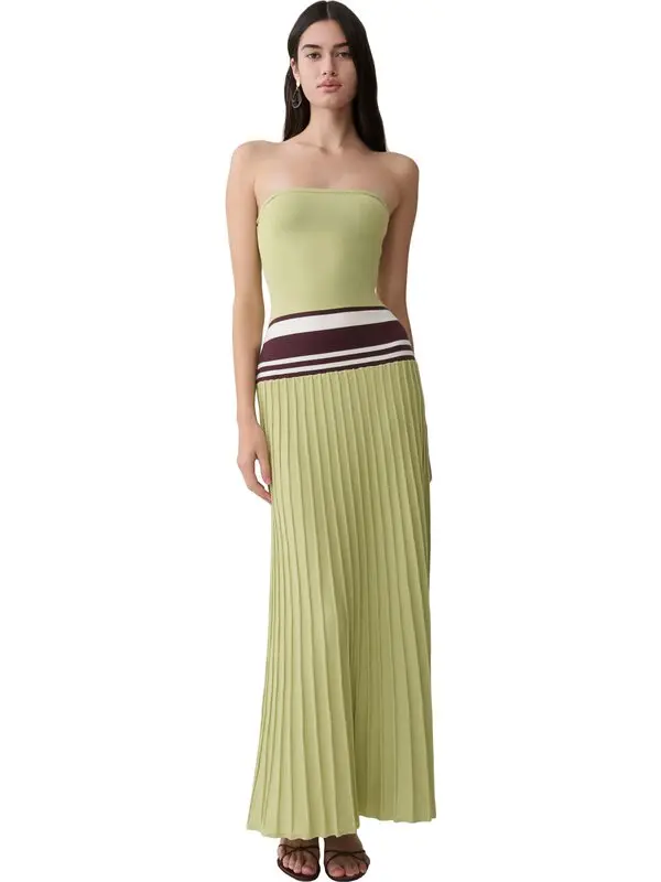 Meshki Solaris Strapless Contrast Knit Maxi Dress - Light Olive