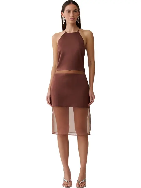 Meshki Priscilla Sheer Halter Midi Dress - Brown
