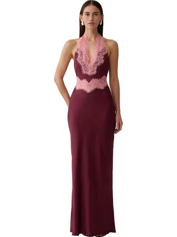 Meshki Louise Satin And Lace Maxi Dress - Red