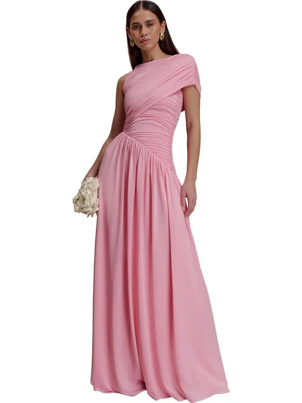 Meshki Ayeshya Slinky Asymmetric Maxi Dress - Candy Pink