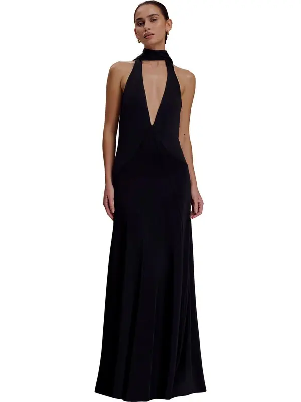 Meshki Juliet Slinky Maxi Dress With Scarf - Black