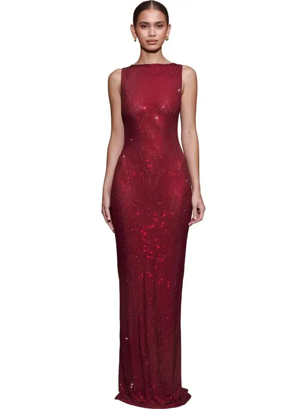 Meshki Magnolia Sleeveless Diamante Maxi Dress - Wine
