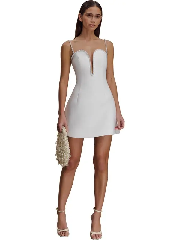 Meshki Kingsley Beaded Neckline Mini Dress - Ivory
