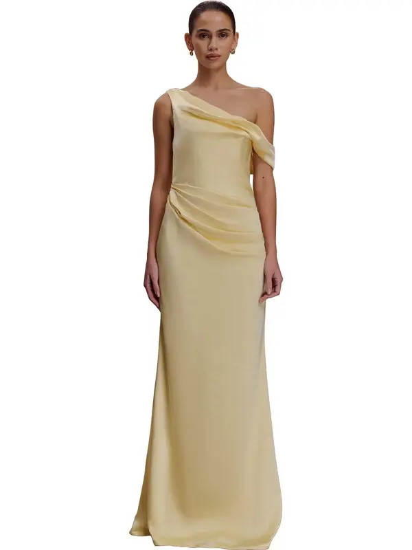 Meshki Dalia Off Shoulder Satin Maxi Dress - Lemon