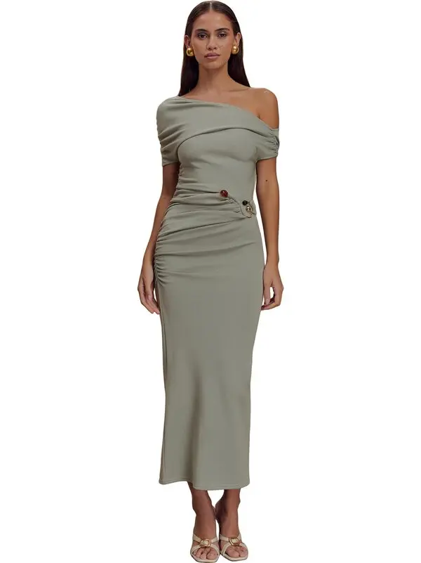 Meshki Kendra Scuba Jersey Midi Dress With Hardware - Sage