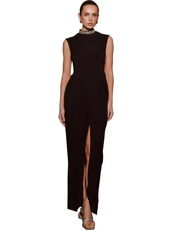 Meshki Elisa Diamante Neck Maxi Dress - Black