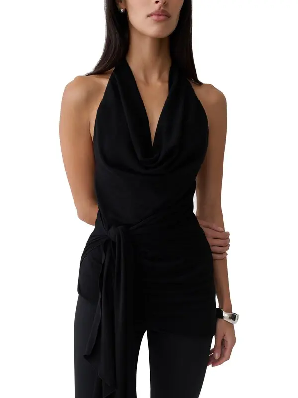 Meshki Dolorres Front Tie Halter Top - Black
